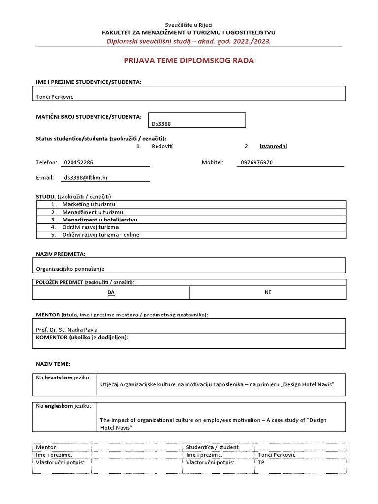 OBRAZAC Prijave DR - DIPLOMSKI | PDF