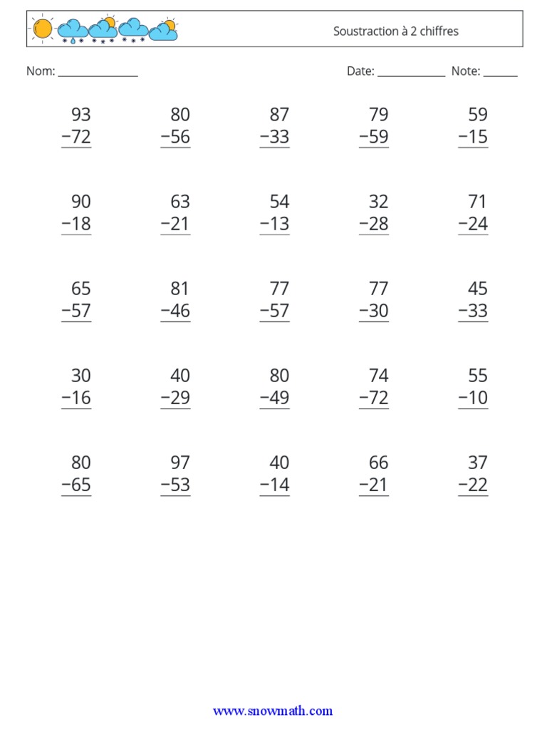 Soustraction À 2 Chiffres 10QA | PDF