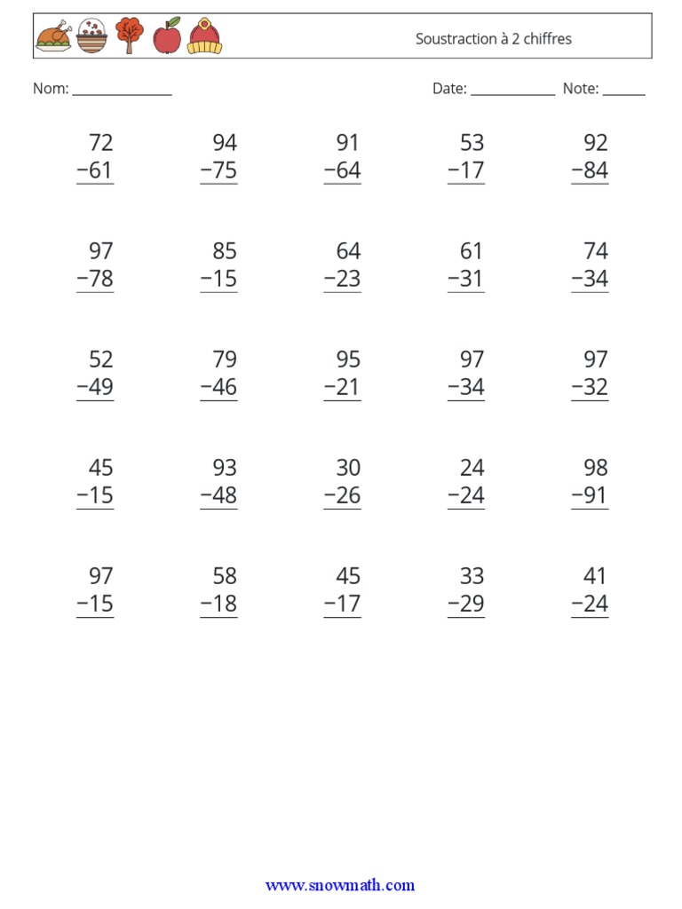 Soustraction À 2 Chiffres 2QA | PDF
