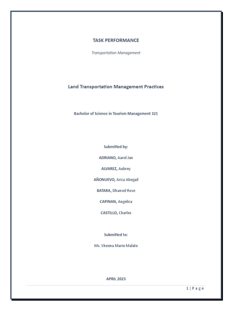 Task Performance: Transportation Management | PDF