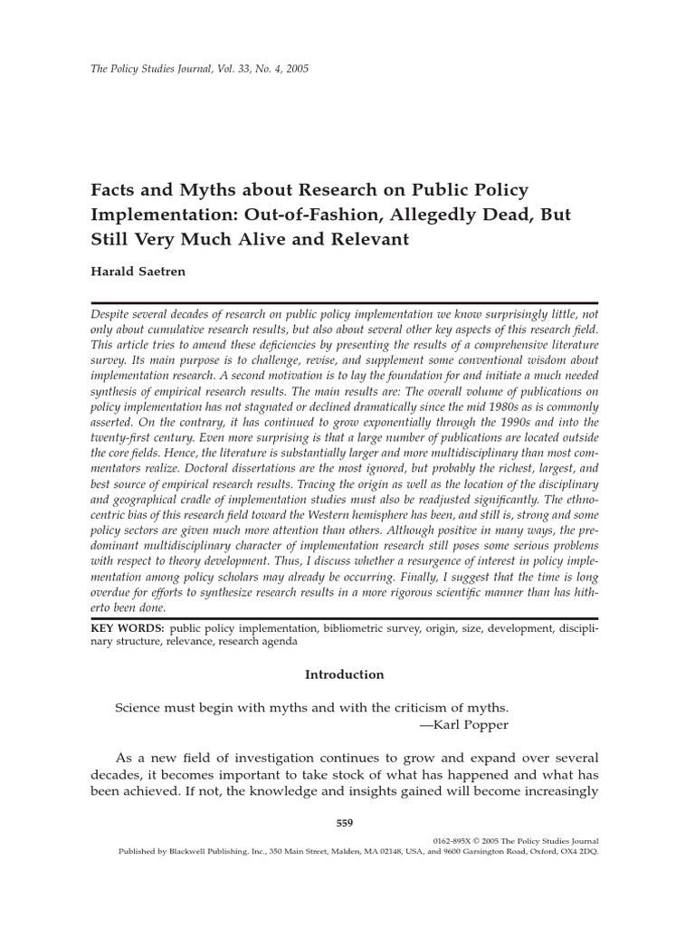 Policy Studies Journal - 2005 - Saetren - Facts and Myths About ...