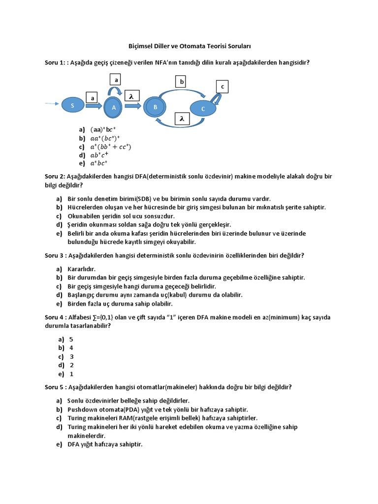 Otomata Çalışma Soruları | PDF
