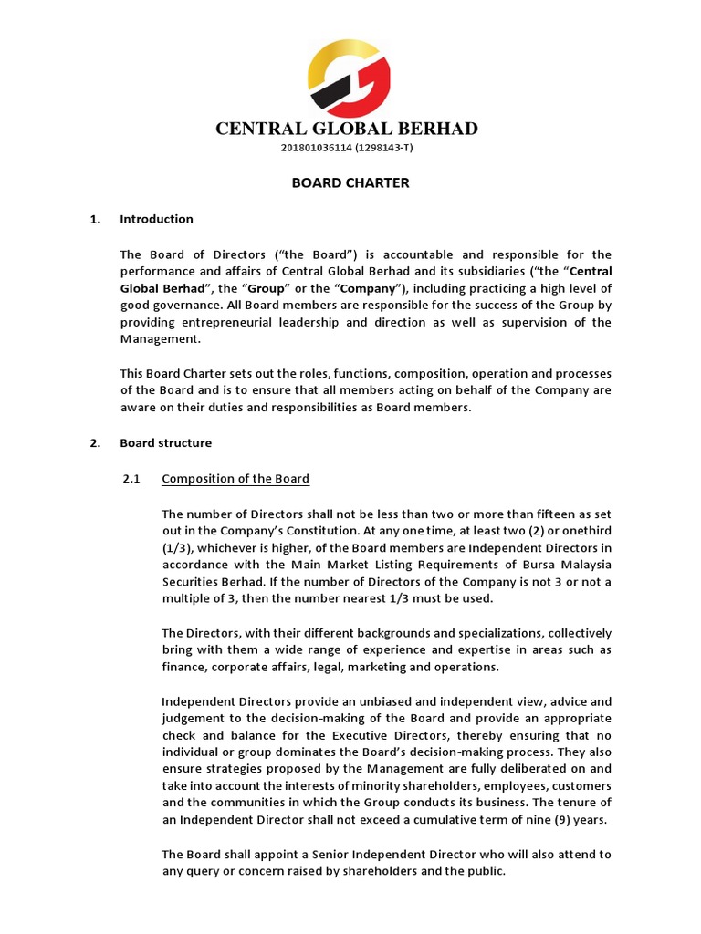 CGB - Board Charter | PDF | Career & Growth | Business