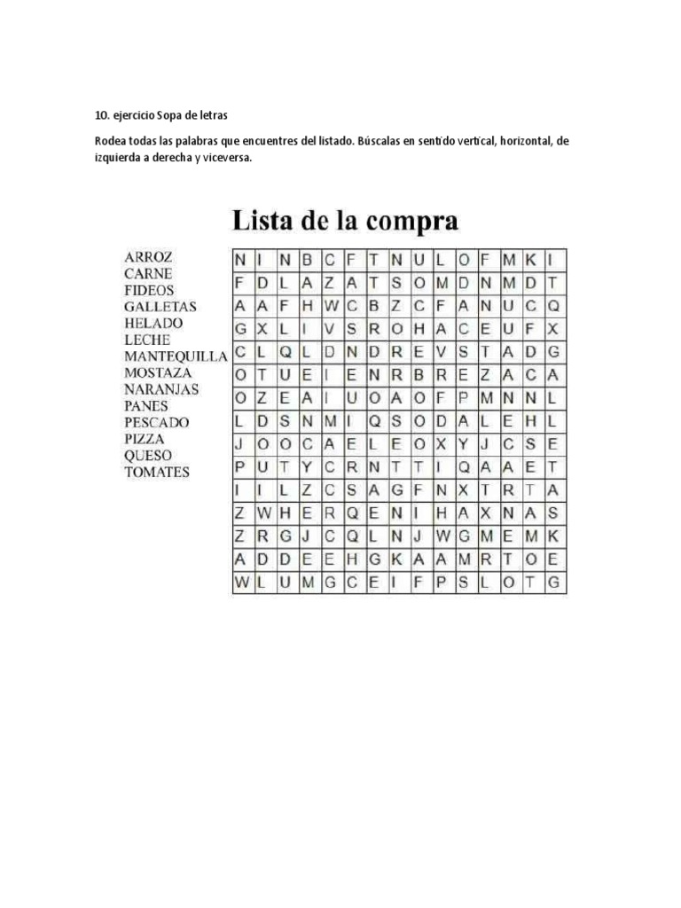 Ejercicio Sopa de Letras | PDF