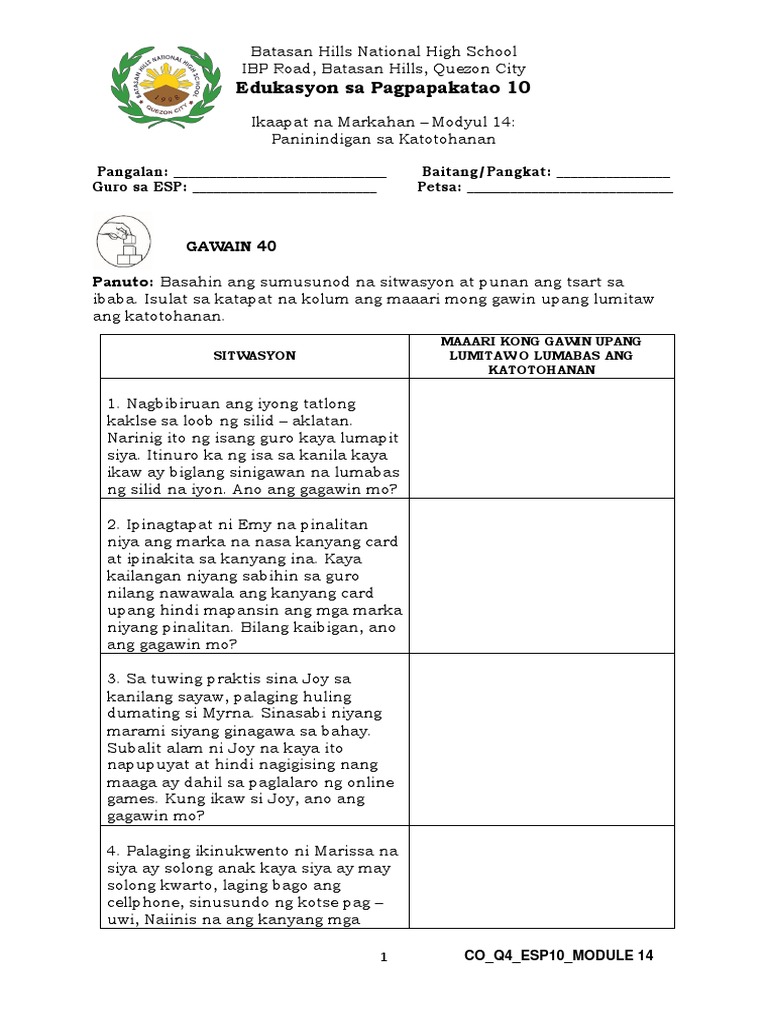 Worsheets Q4 M14 Esp10 | PDF