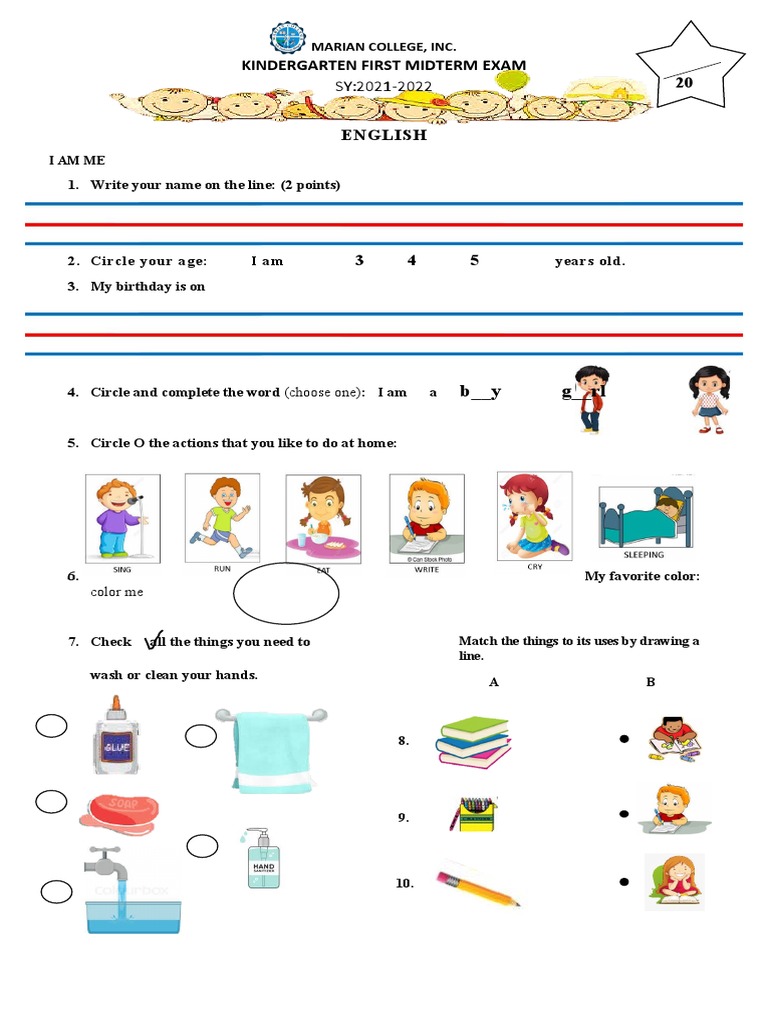 1st Midterm Exam Kinder | PDF