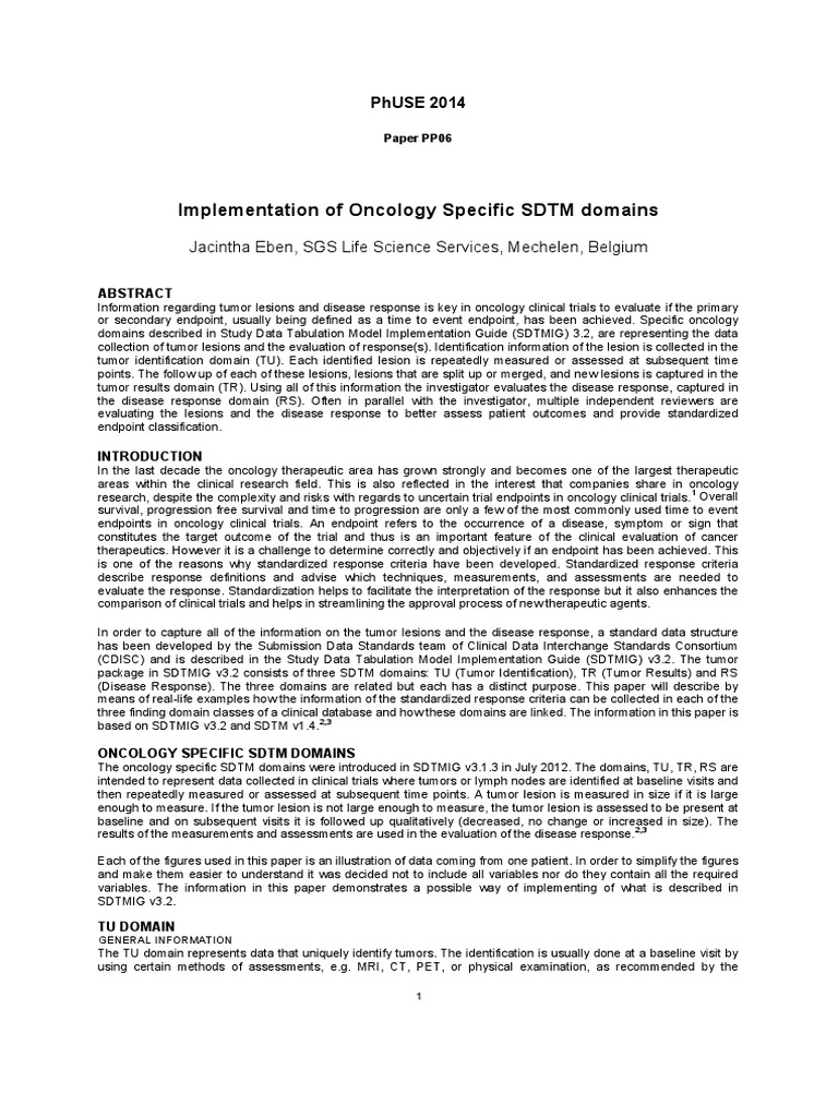 Microsoft Word - PhUSE 2014 - Arcticle - Implementation of Oncology Specific SDTM Domains ...