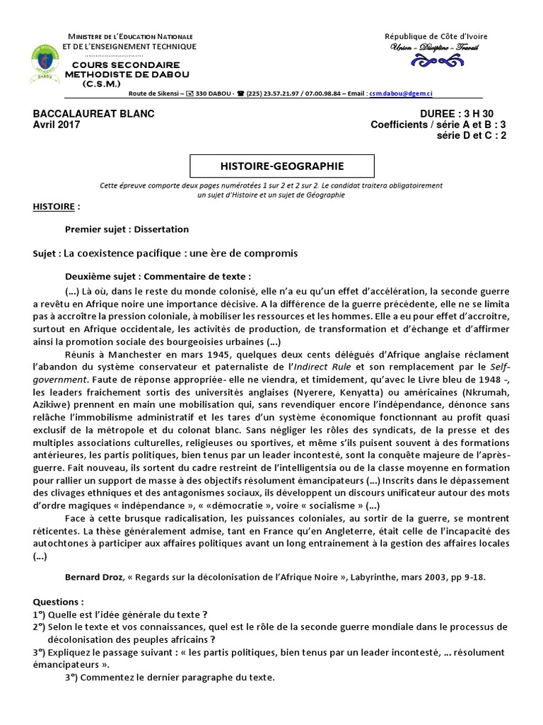 Sujet Prepa Bac HG 2 Ci | PDF