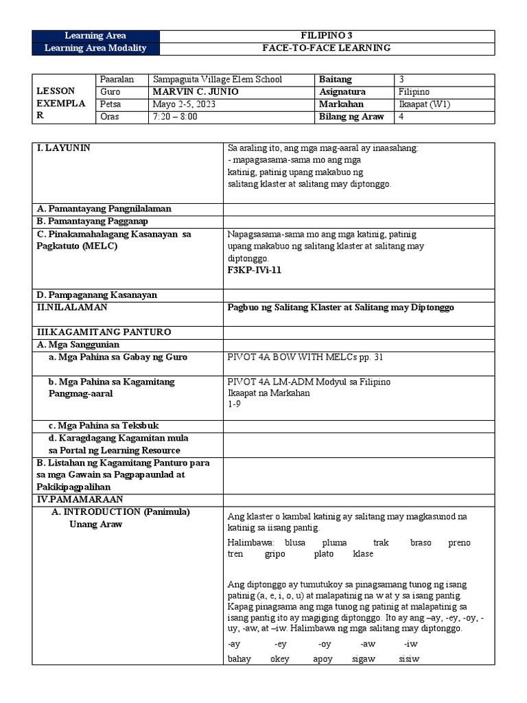 q4 w1 Le Filipino | PDF