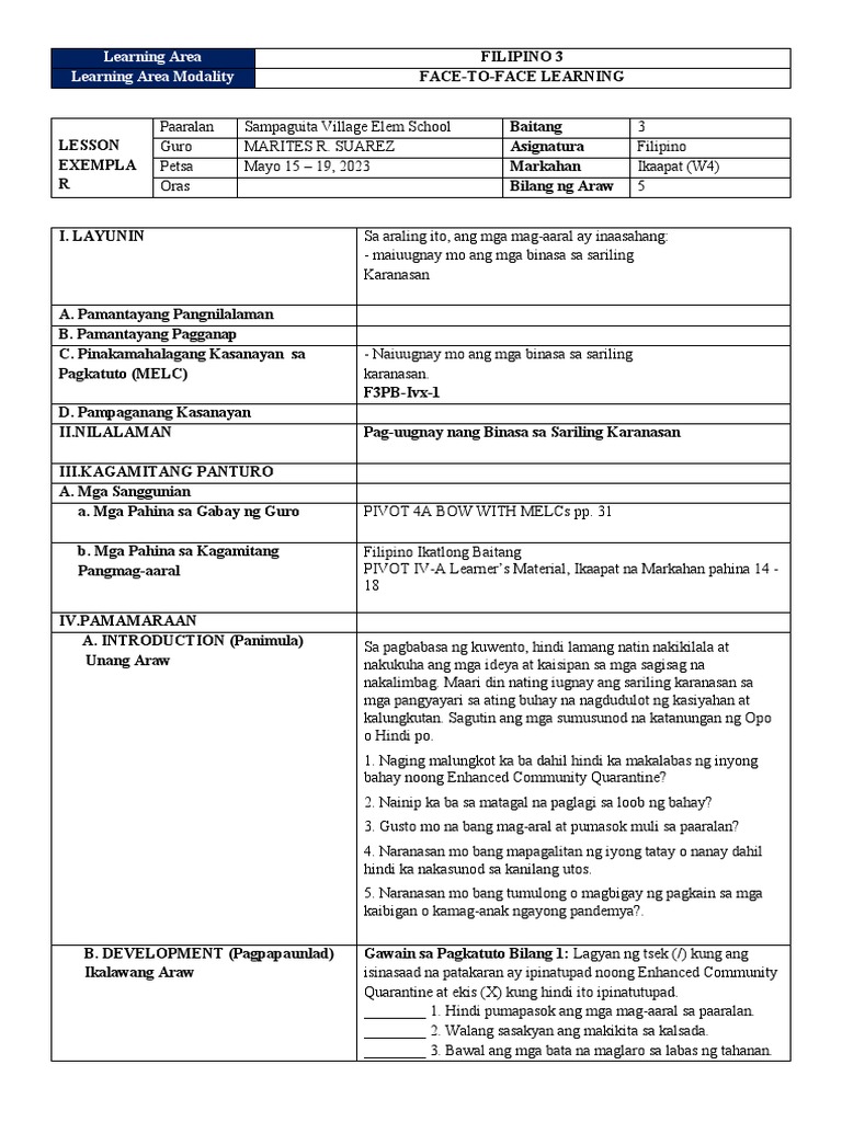 q4 w3 Le Filipino | PDF