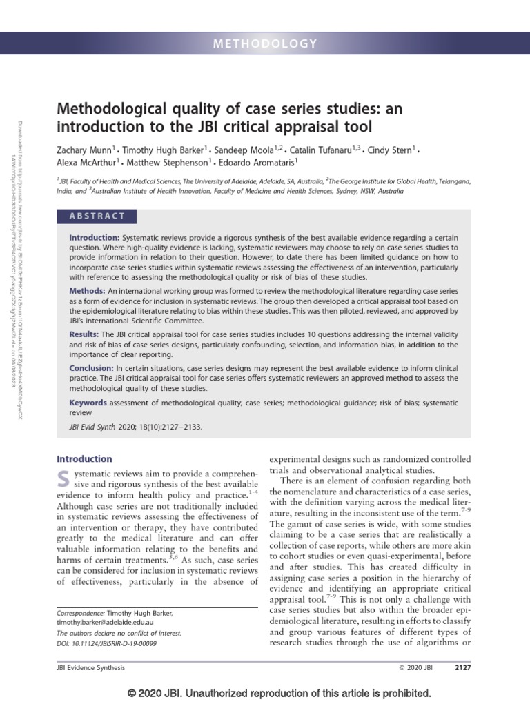 JBI Tool for Appraising Case Series | PDF | Systematic Review ...