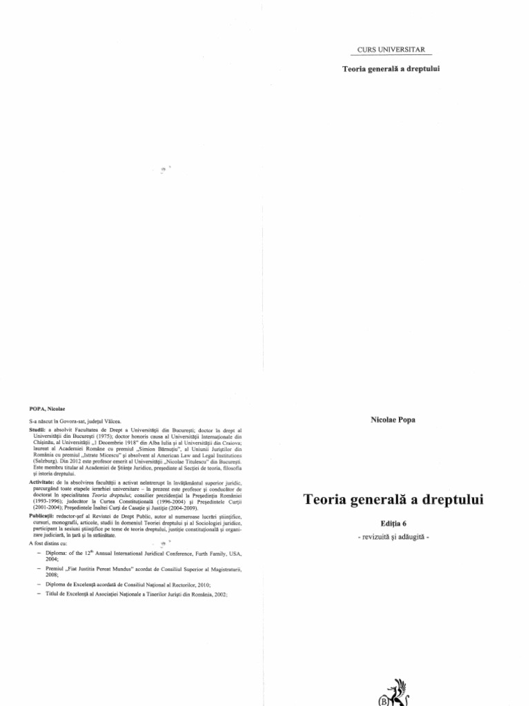 Manual Teoria Generala a Dreptului - Nicolae Popa ediția 6 | PDF