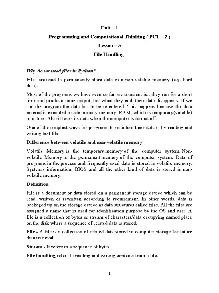 Lesson 5 File Handling Text Files | PDF