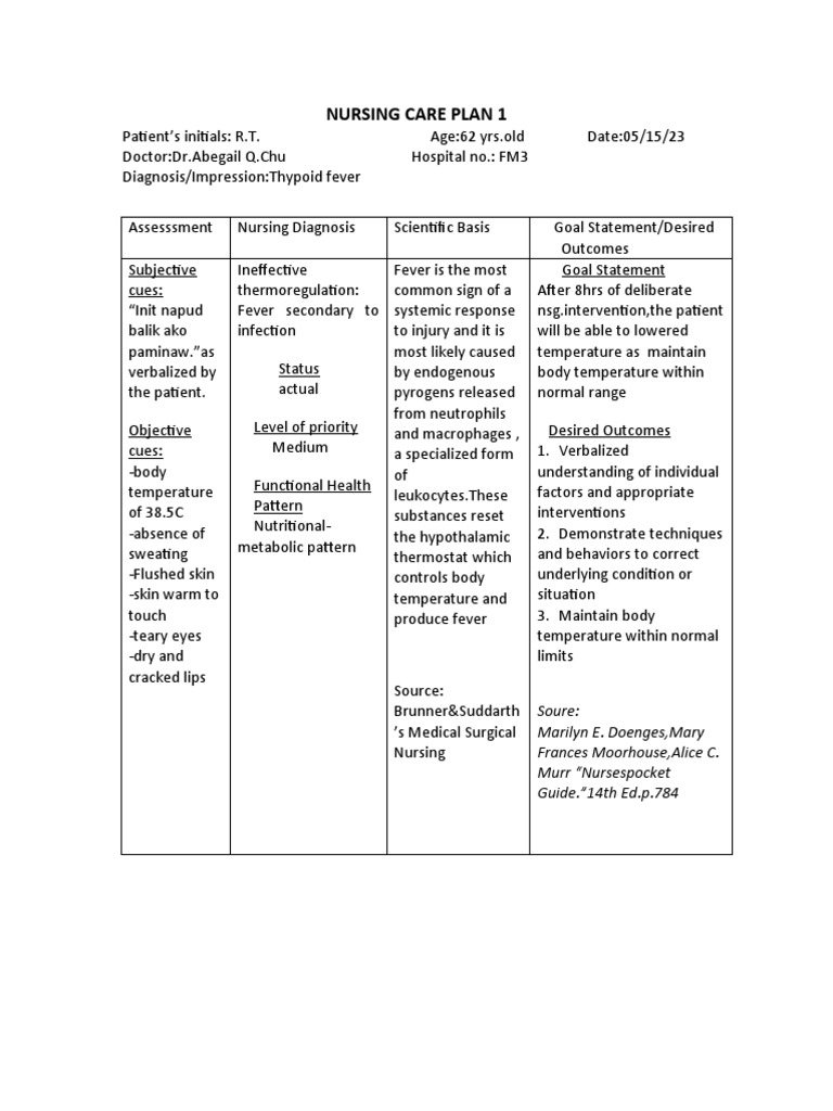 Nursing Care Plan 1: Soure: Marilyn E. Doenges, Mary Frances Moorhouse, Alice C. Murr ...