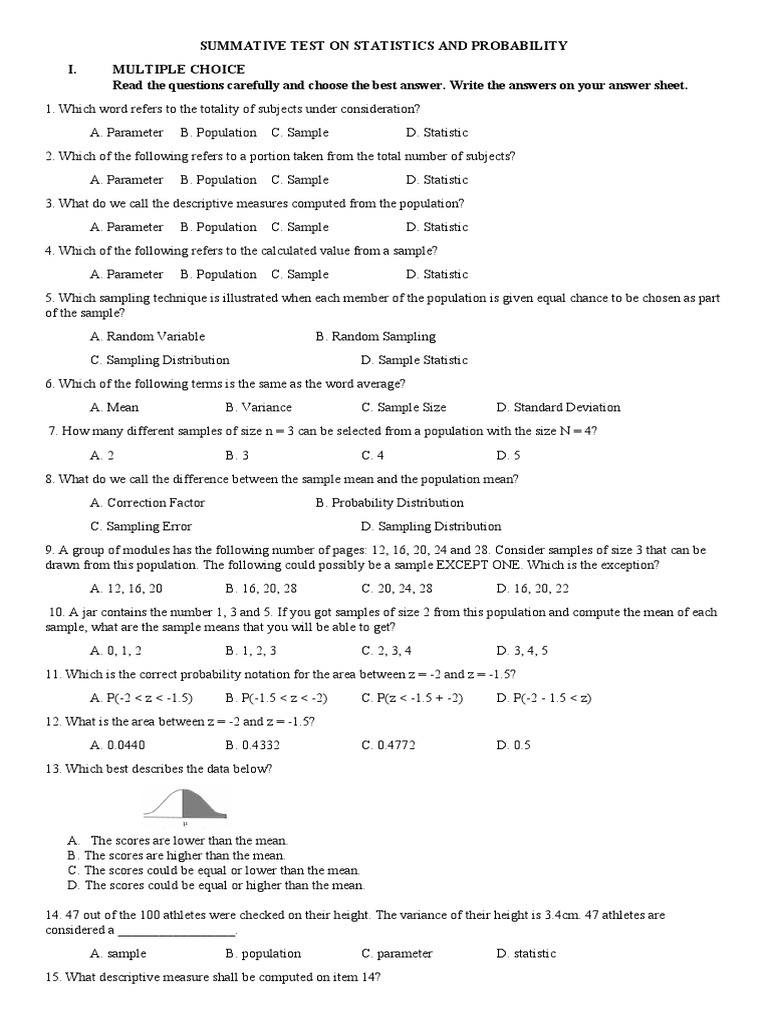 Summative Test On Statistics and Probability | PDF