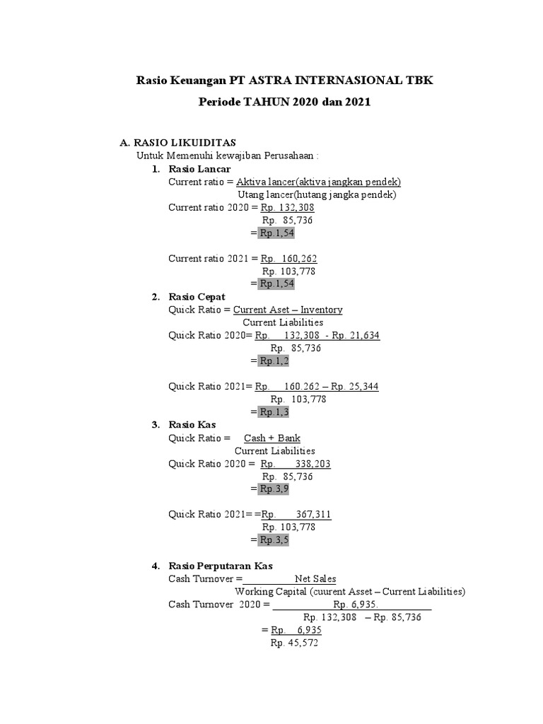 Ak - Nida Fadhilah Salsabila - 10220008 - C1 Uts Analisis Keuangan - PT Astra TBK | PDF