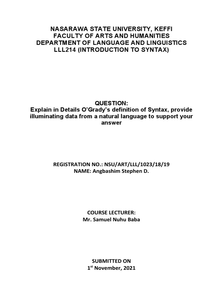 Stephen SYNTAX ASSIGNMENT | PDF | Word | Syntax