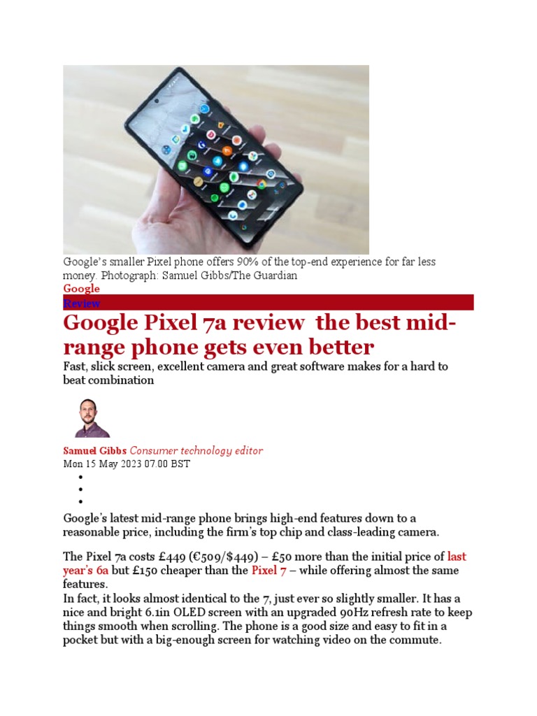 Google Pixel 7a Review The Best Mid-Range Phone Gets Even Better | PDF ...