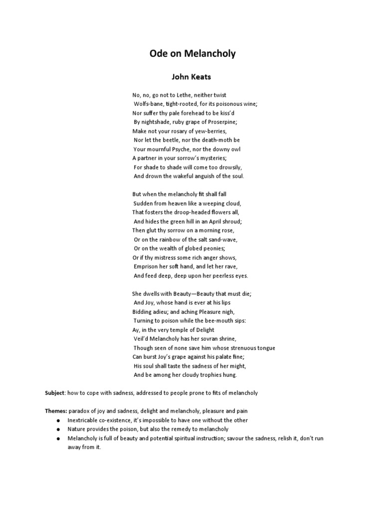 Ode On Melancholy, John Keats | PDF