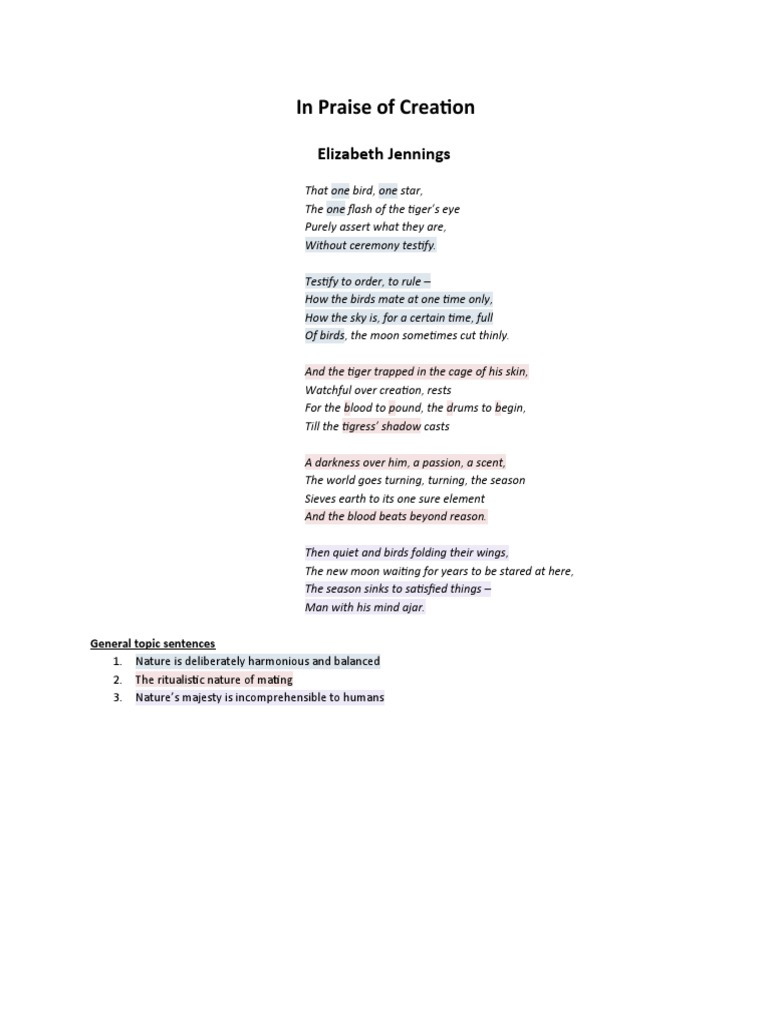 In Praise of Creation, Elizabeth Jennings | PDF | Religion ...