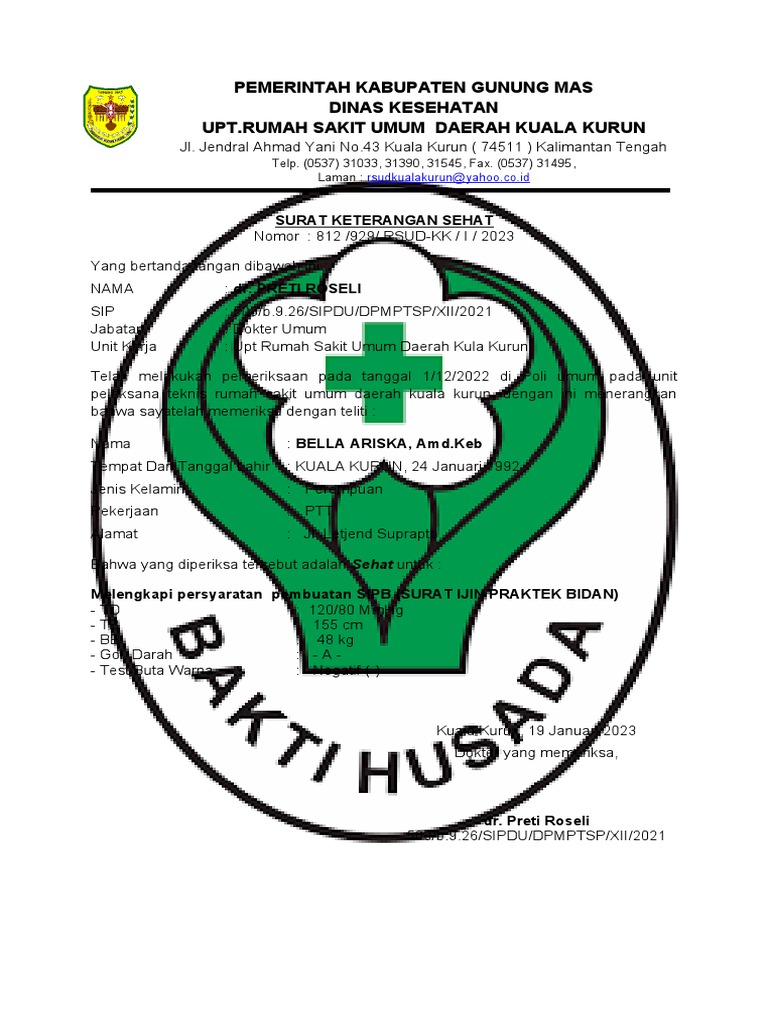Surat Keterangan Sehat Rsud KK 2020 | PDF