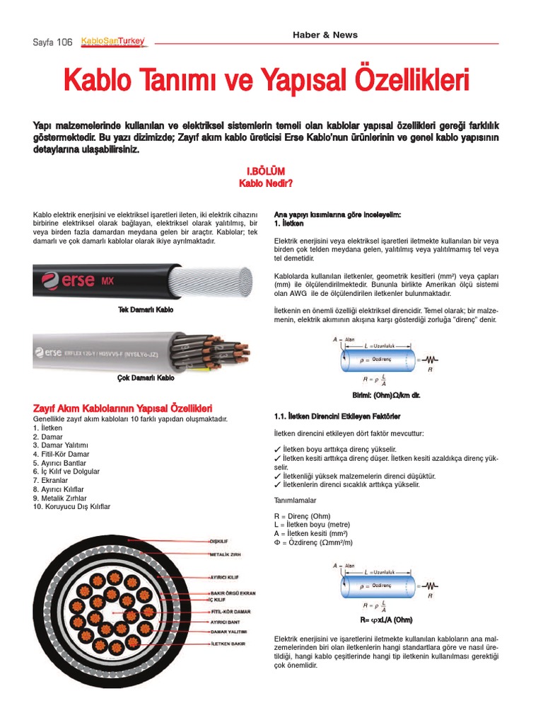 Kablosan Turkey Kablo Tanimi Ve Yapisal Ozellikleri | PDF