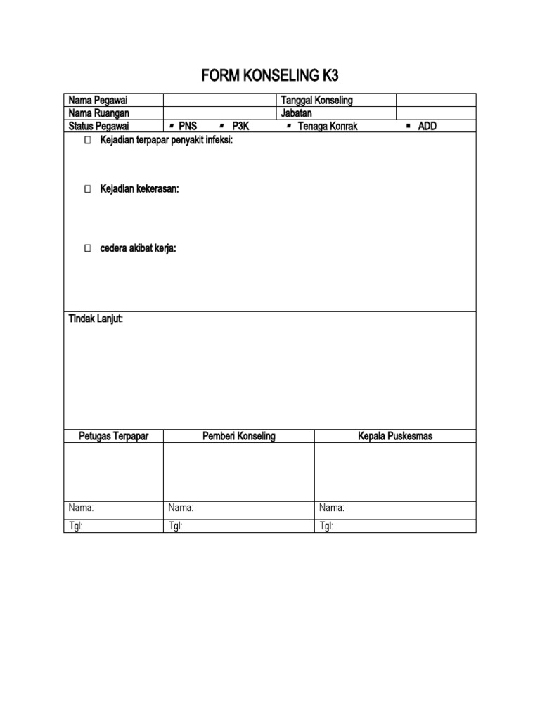 Form Konseling K3 Karyawan | PDF