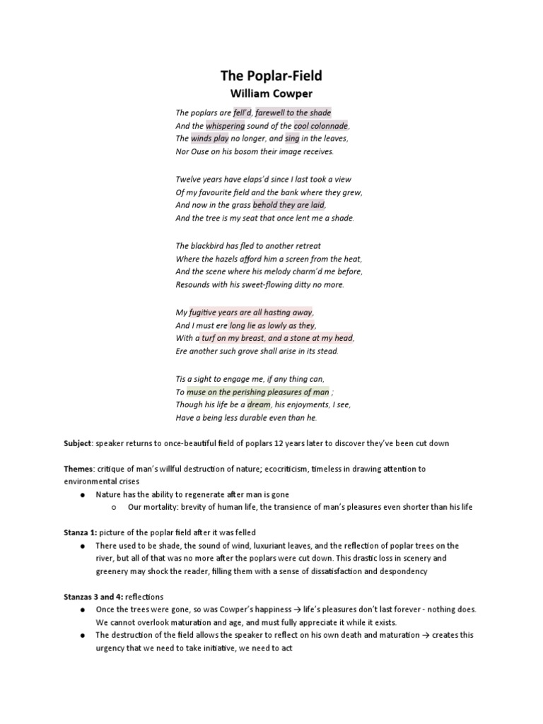 The Poplar-Field, William Cowper | PDF