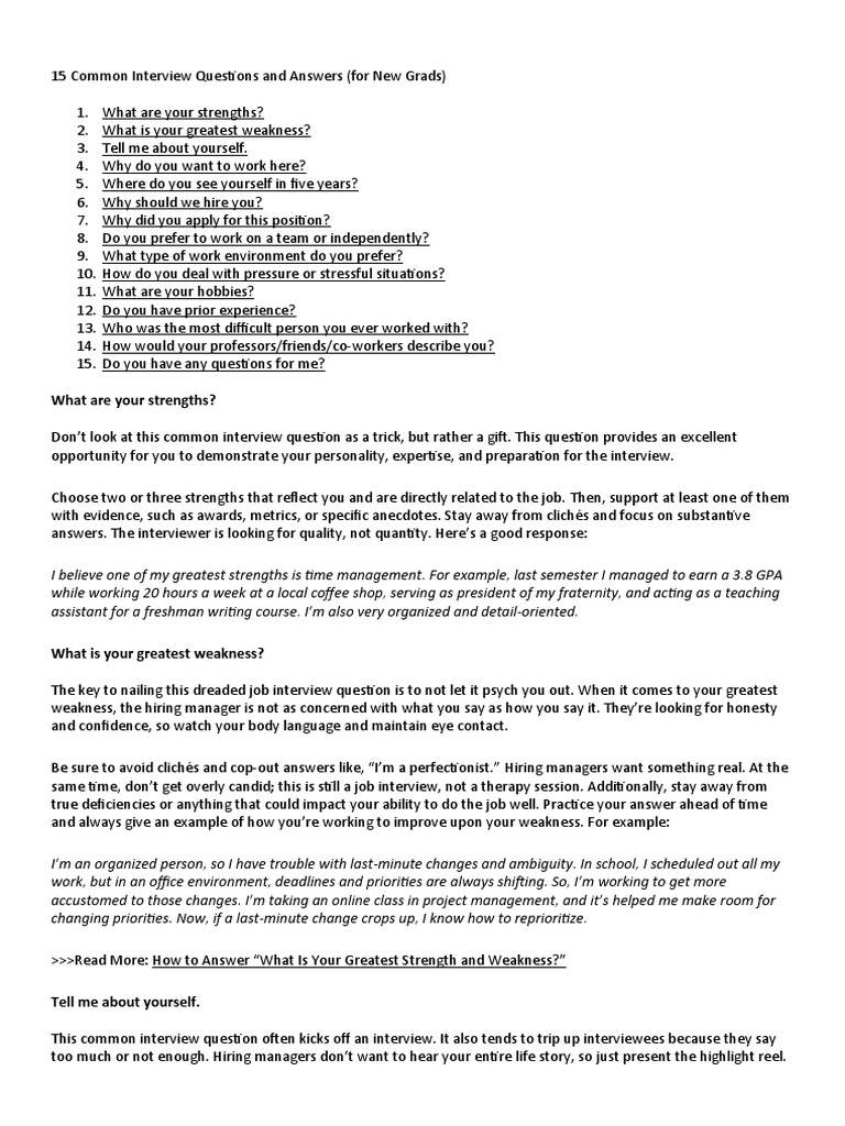 Top 15 Most Common Interview Questions