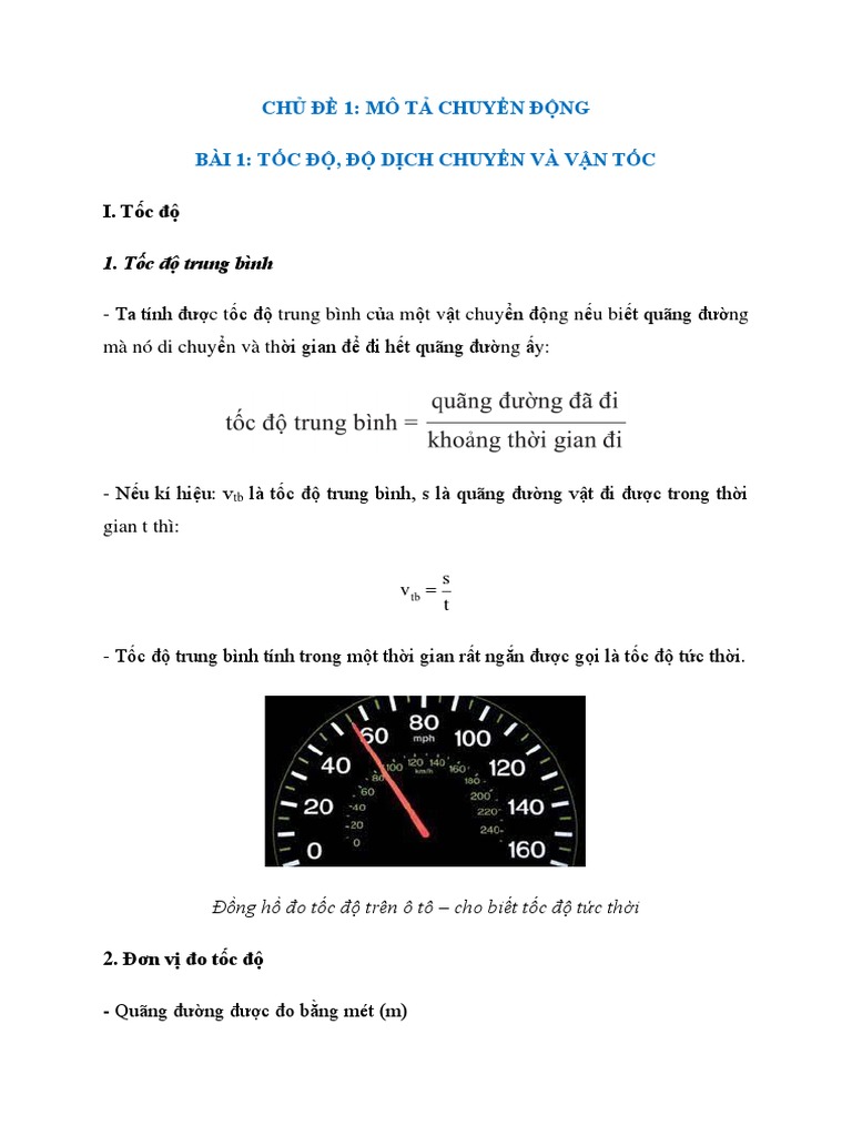 Ly Thuyet Vat Li 10 Bai 1 Toc Do Do Dich Chuyen Va Van Toc Canh Dieu | PDF