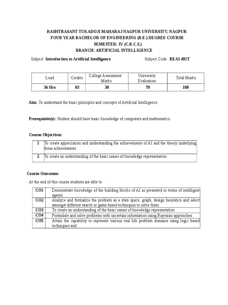 Ai Syllabus | PDF | Artificial Intelligence | Intelligence (AI) & Semantics Ai Syllabus | PDF | Artificial Intelligence | Intelligence (AI) & Semantics