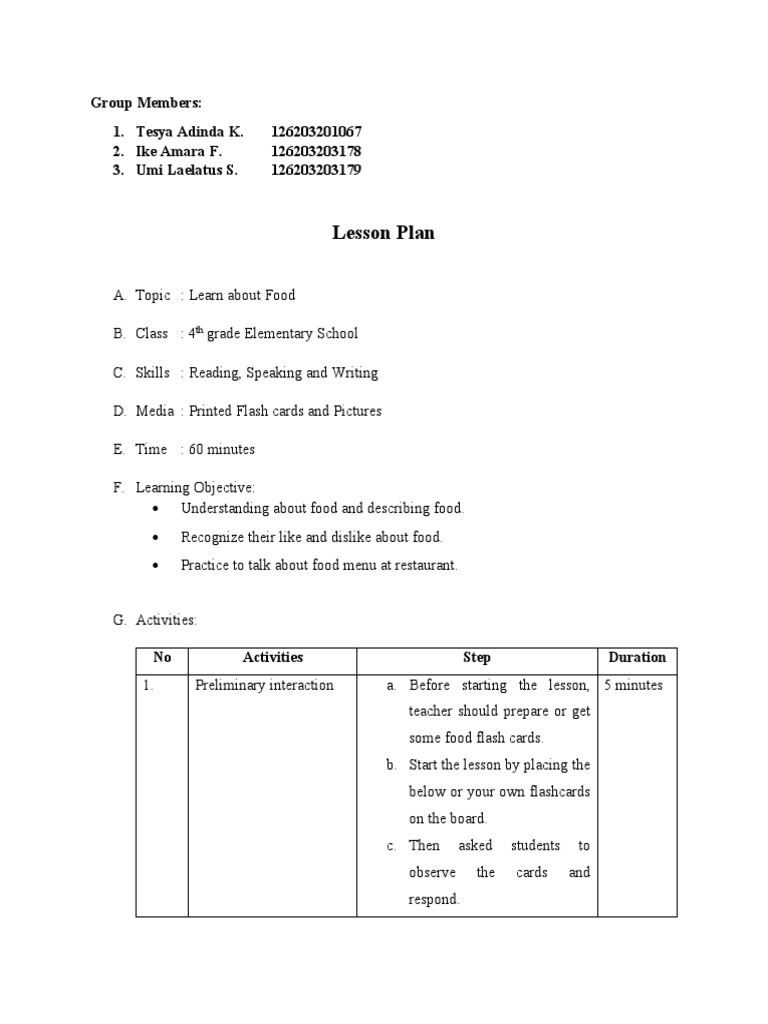 Lesson Plan Food | PDF | Waiting Staff | Menu
