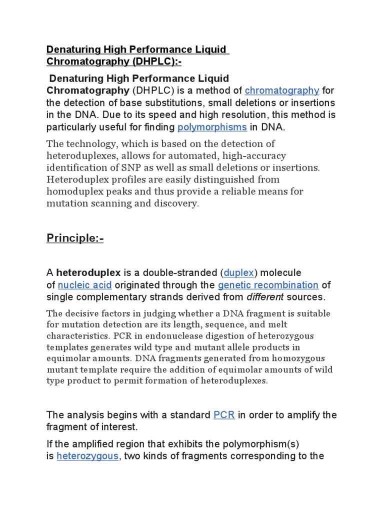 Denaturing High Performance Liquid Chromatography | PDF