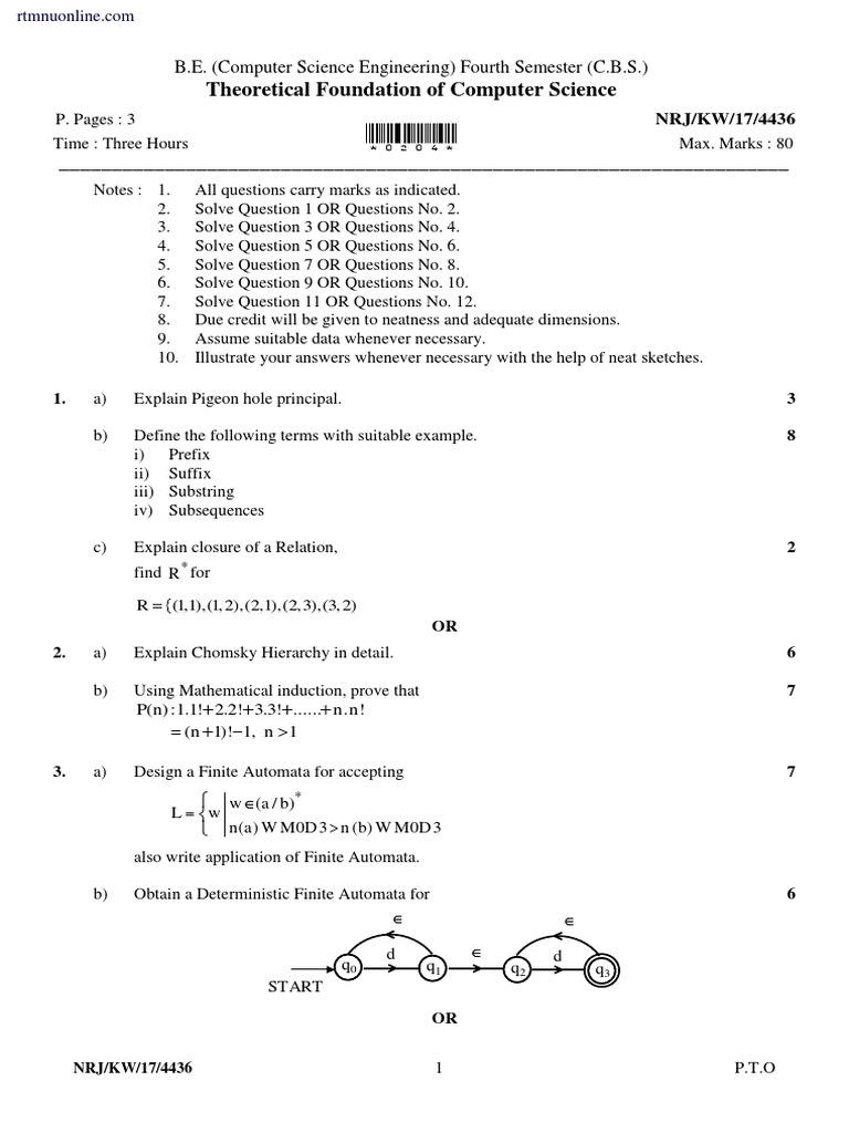 Cse 4 Sem Theoretical Foundation of Computer Science Winter 2017 | PDF ...