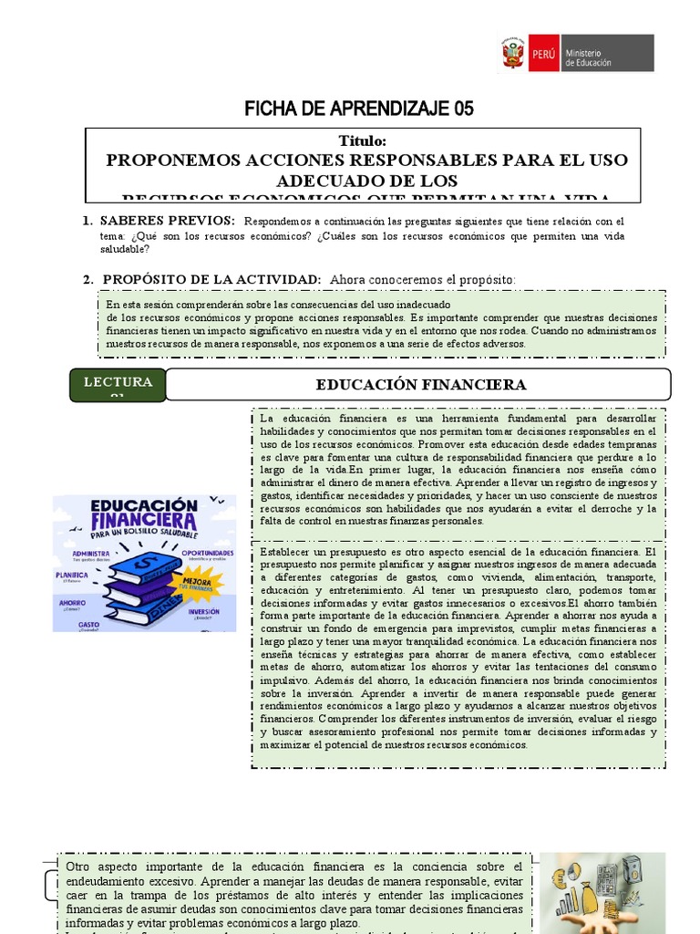 5 Ficha de Aprendizaje CCSS 4° Grado | PDF | Educación financiera | Consumo (economía)