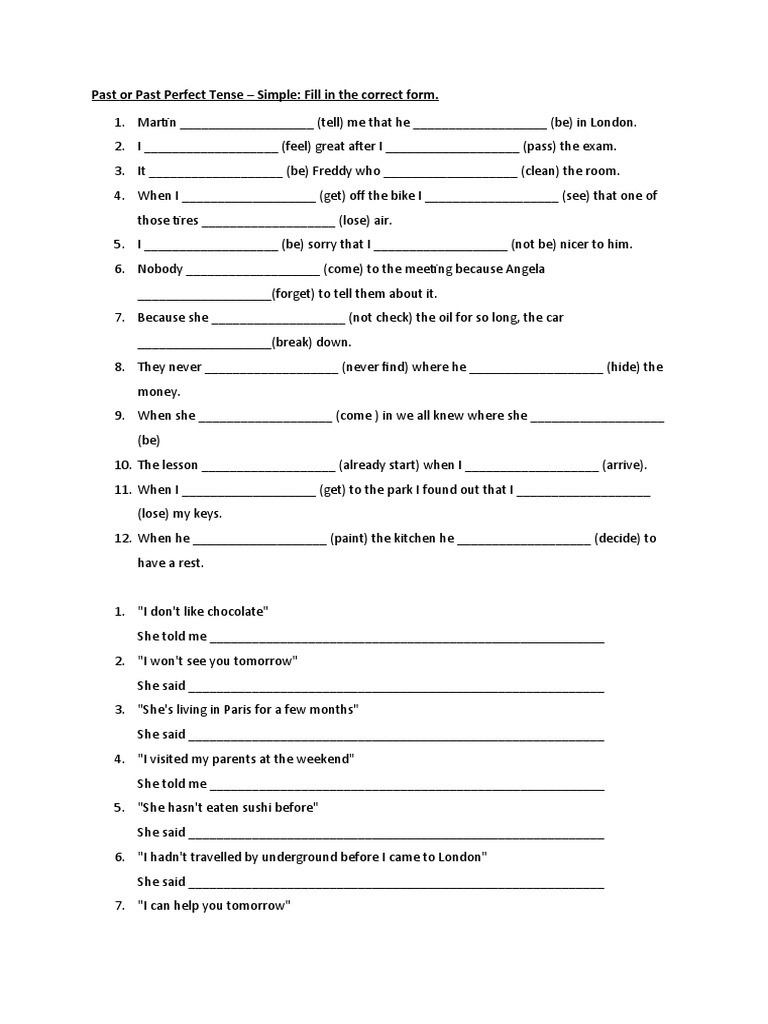 Past or Past Perfect +reported speech doga | PDF