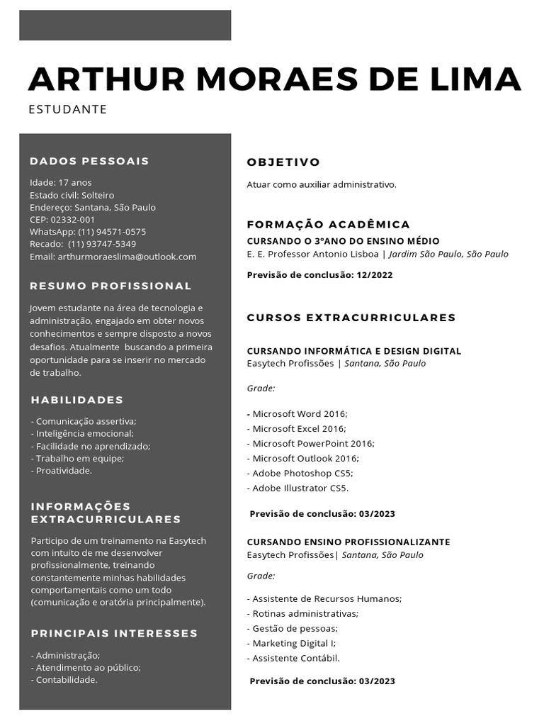 Arthur Moraes de Lima - CV | PDF