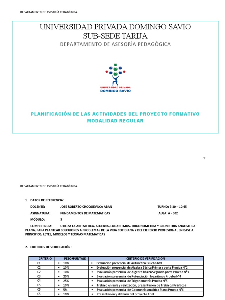 Estructura Del Proyecto Formativo (Fundamentos de Matematicas Jrcha) | PDF