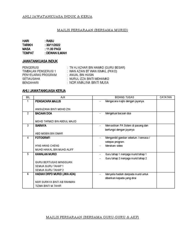 Ajk Majlis Persaraan Dan Dinner | PDF Ajk Majlis Persaraan Dan Dinner | PDF