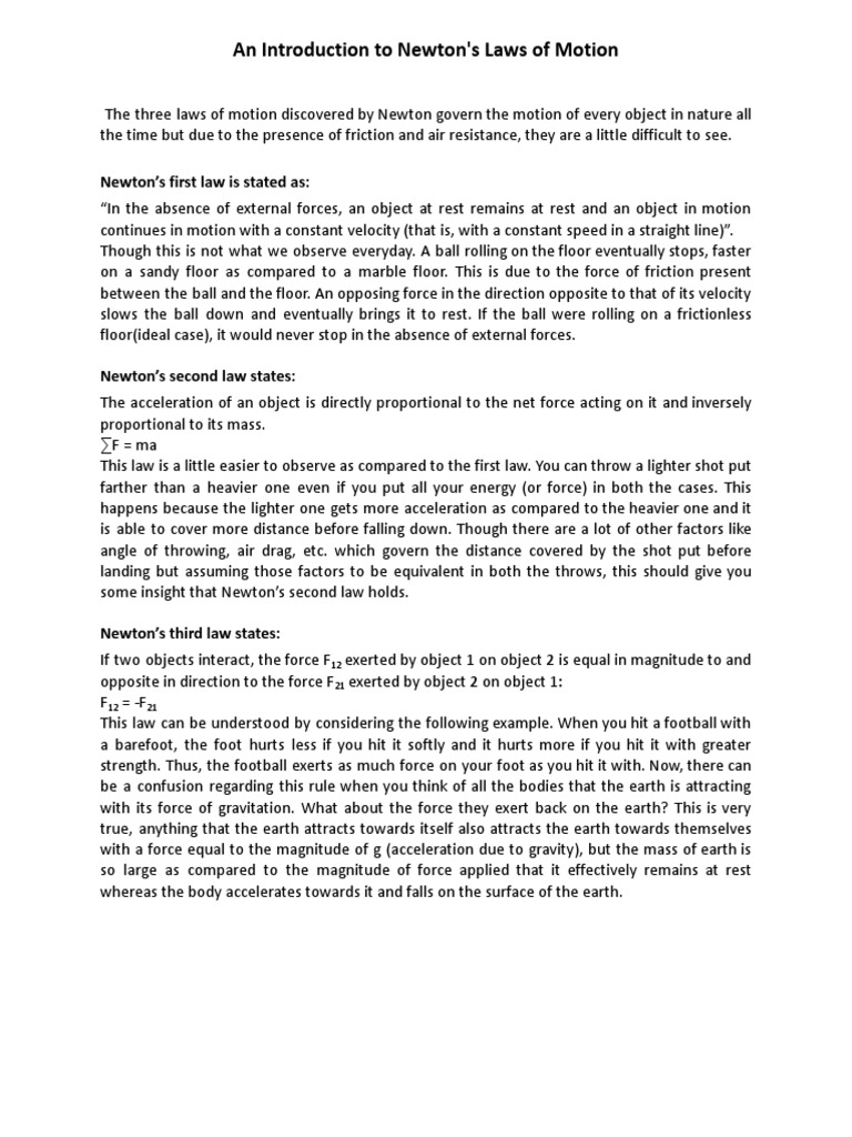 Newton's Laws of Motion Explained | PDF | Force | Friction