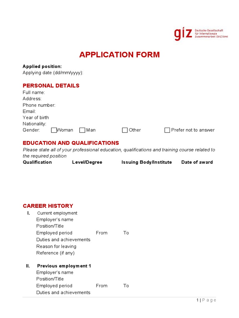 GIZ Application Form | PDF