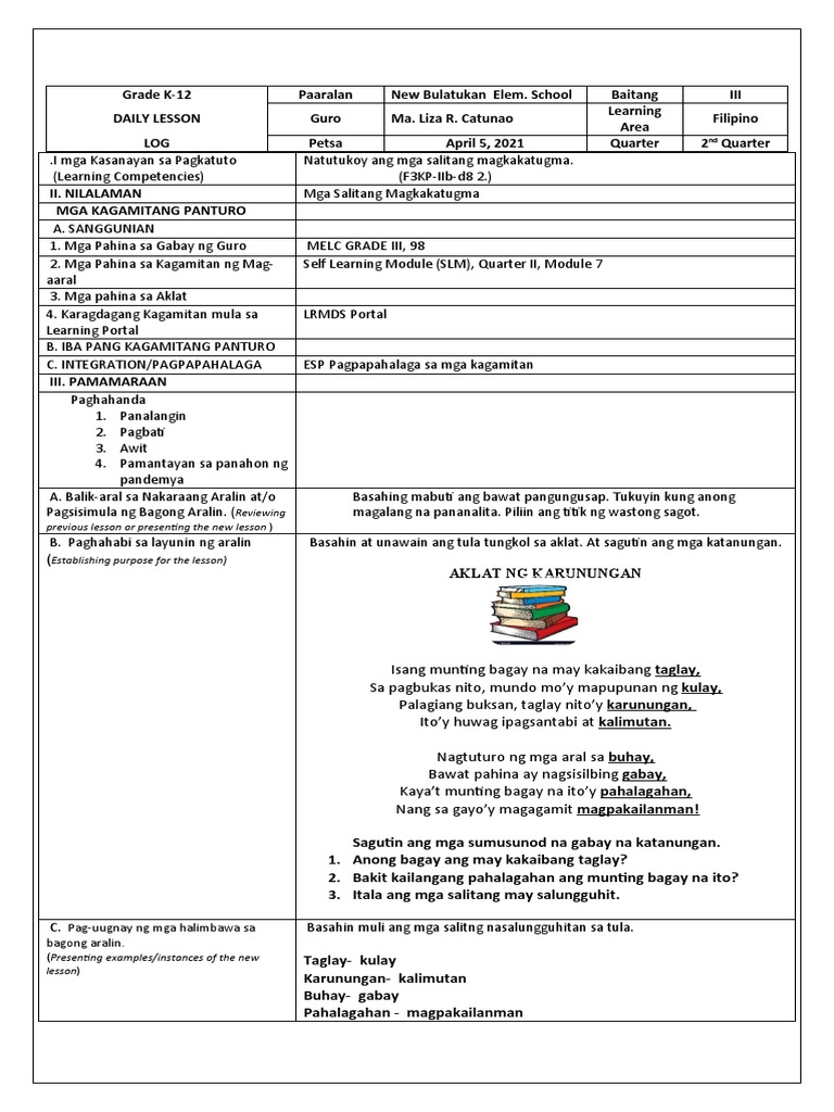 LP - COT Filipino 3 | PDF