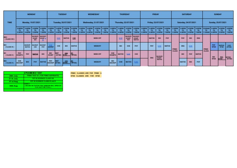 Foundation Time Table - 19.07.2021 To 25.07.2021 | PDF