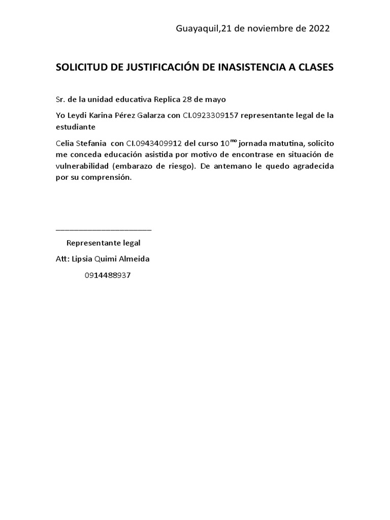Solicitud de Justificación de Inasistencia A Clases | PDF