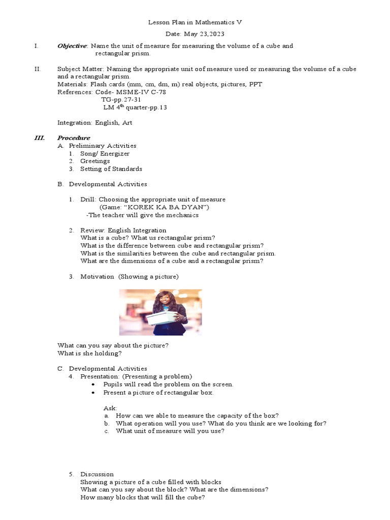 COT Mathematics V | PDF | Volume