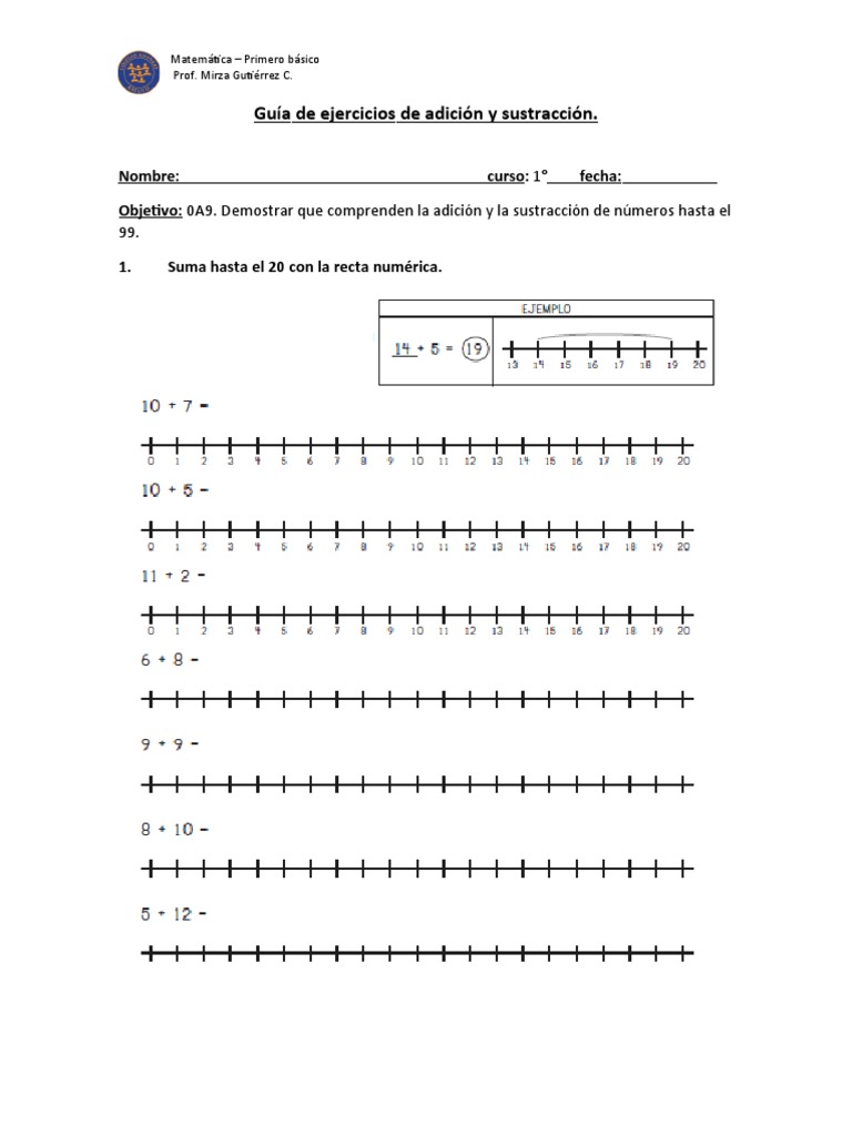 Ejercicios de Adición y Sustracción 1° Básico | PDF