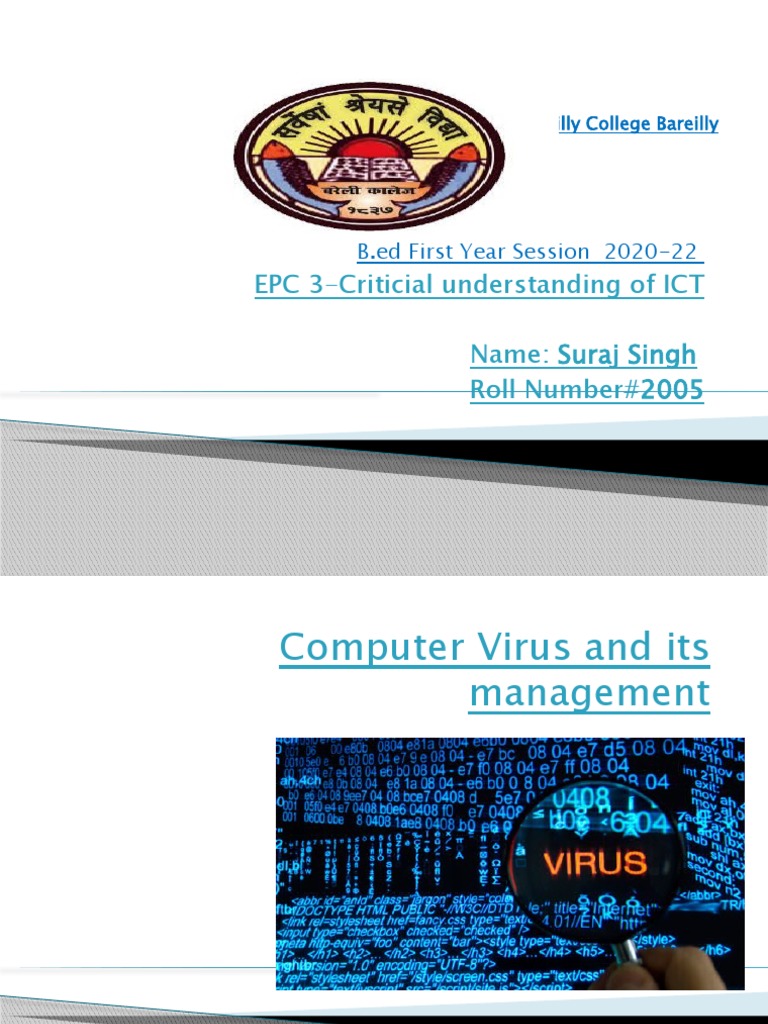 Suraj Singh Bed PPT (Computer Virus and Its Management) | PDF | Computer Virus | Antivirus Software