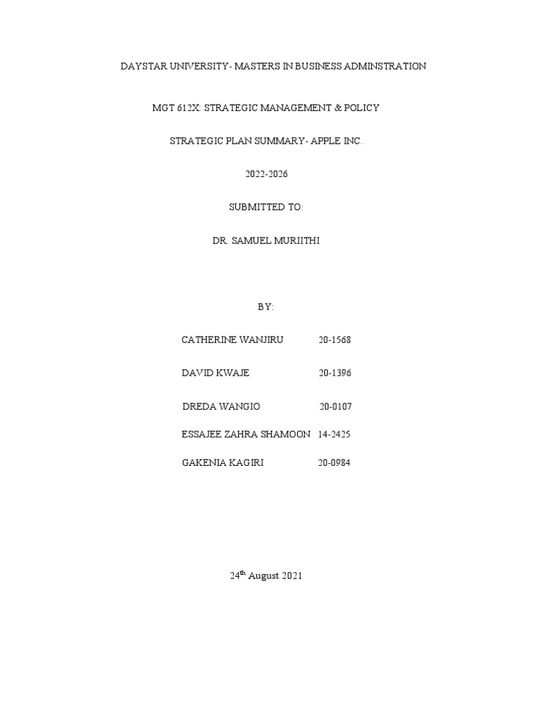 Final Strategic Plan Summary - Apple Inc | PDF | Apple Inc. | Corporate ...