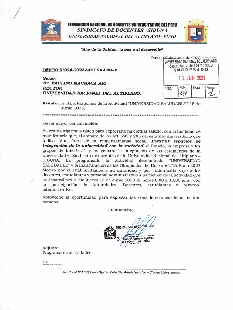 Oficio Rector P Trote | PDF