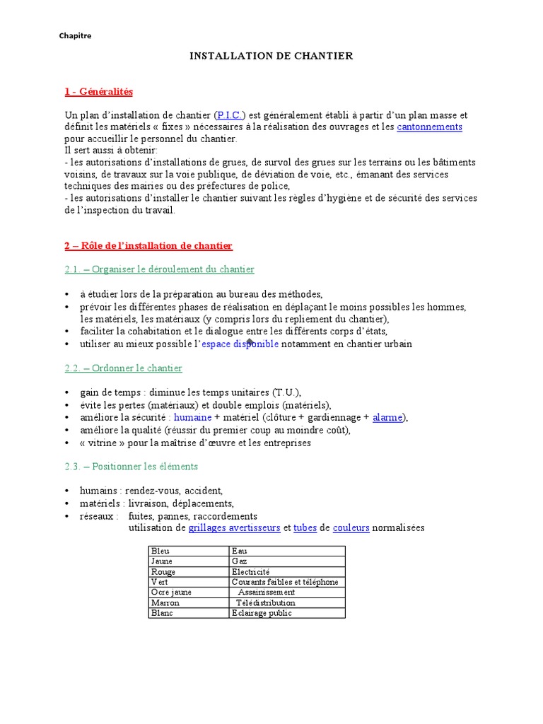 Cours Installation de Chantier Preparation-Chantier | PDF | Béton ...